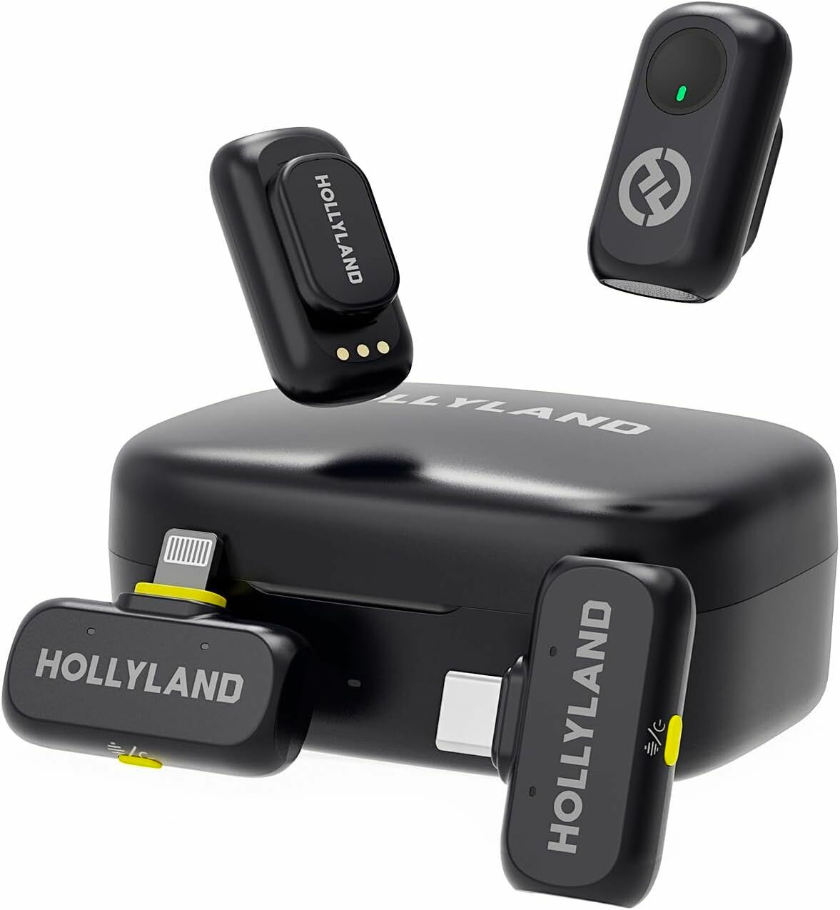 Микрофон универсальный Беспроводной мини-микрофон Hollyland Lark A1 для iPhone и Android (48 кГц/24 бит, 2 передатчика + 2 приемника + зарядный кейс), черный
