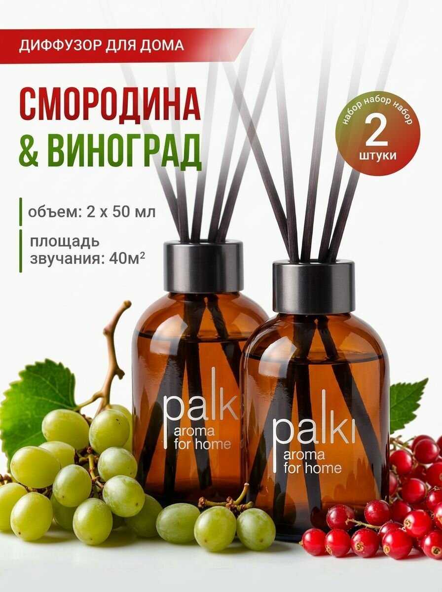 Ароматический диффузор для дома, ароматизатор для дома набор 2 шт 50 мл Виноград и Смородина