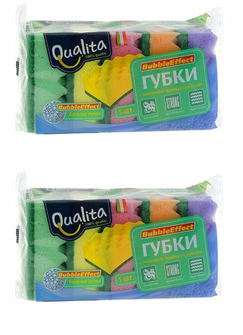Qualita Губки для мытья посуды Bubble Effect, 5 шт/уп, 2 уп