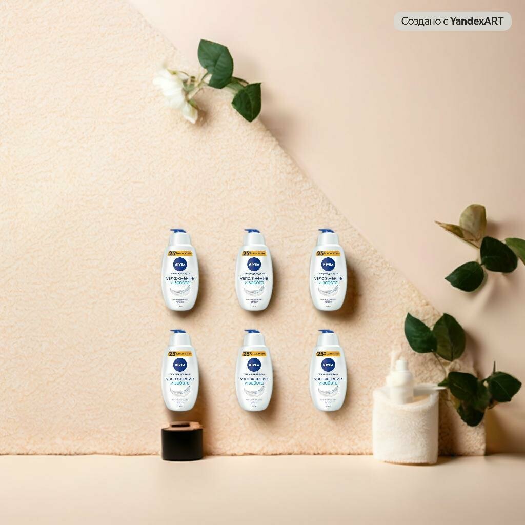 Гель-уход для душа Nivea, Увлажнение и забота, 750 мл, 6 шт.