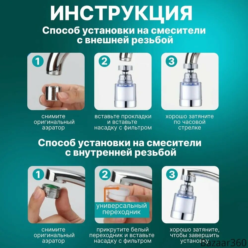 Фильтр для воды, насадка на кран водосберегающая и набор сменных картриджей