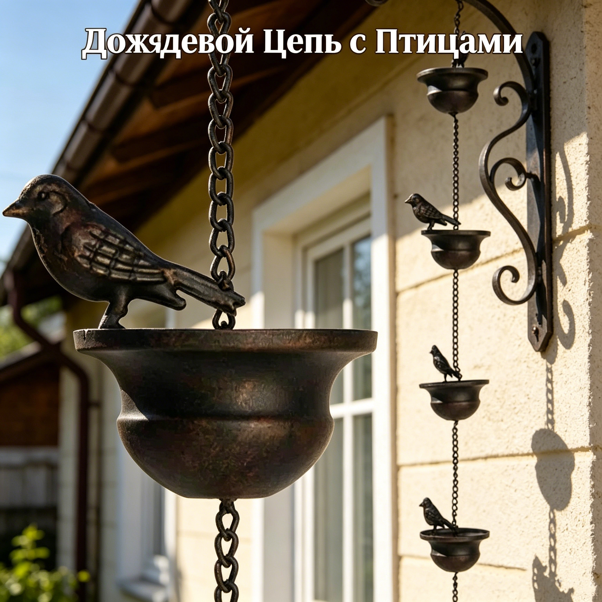 Металлическая дождевая цепочка в форме птицы, дренажная цепочка, украшение для дома, медный цвет, длина 240 см