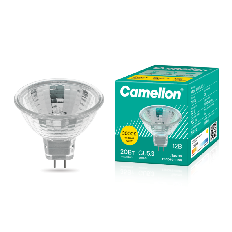 Лампа галогенная MR-16 20Вт 12В Camelion 3059