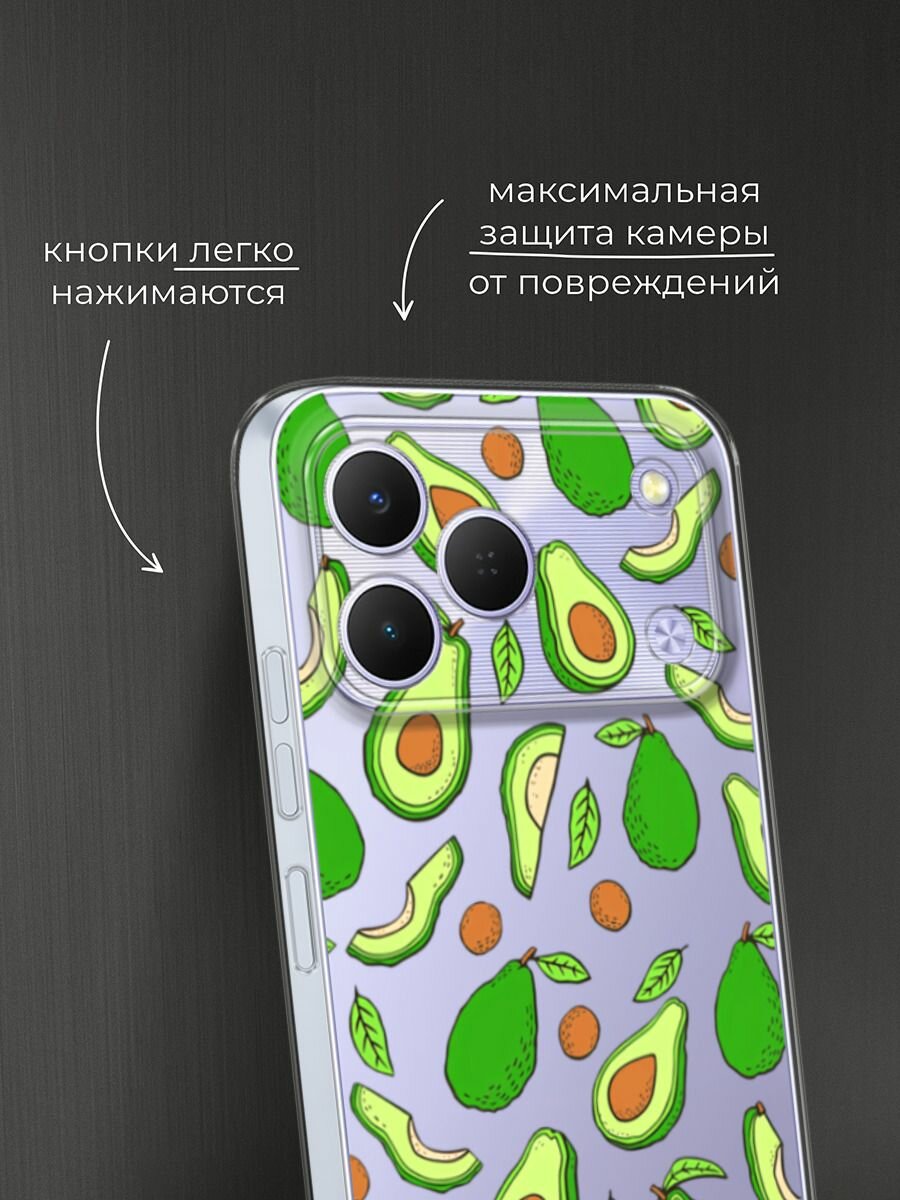 Чехол на Tecno Spark 50 / Текно Спарк 50 с принтом Авокадные авокадо, прозрачный — фото 1