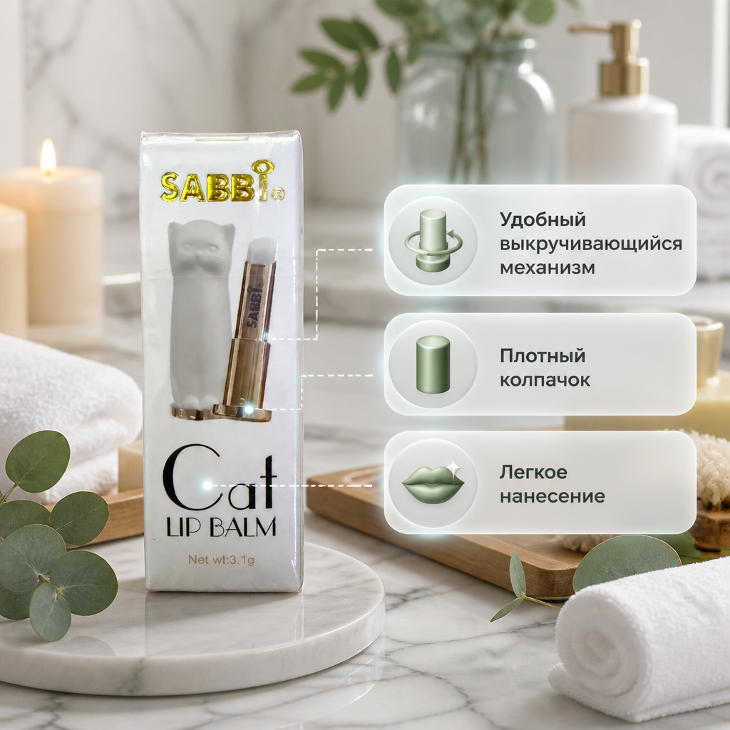 Бальзам для губ Sabbi "Cat Lip Balm", увлажняющий, с ромашкой, 3,1г — фото 1