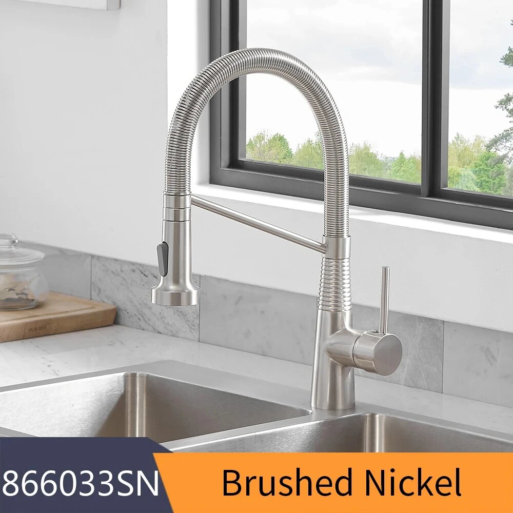 Fashion Kitchen Faucets Краны для кухни из нержавеющей стали для кухонного раковины Снижаемый пружинный спуск Смесители кран Горячая и холодная вода Кран 9009