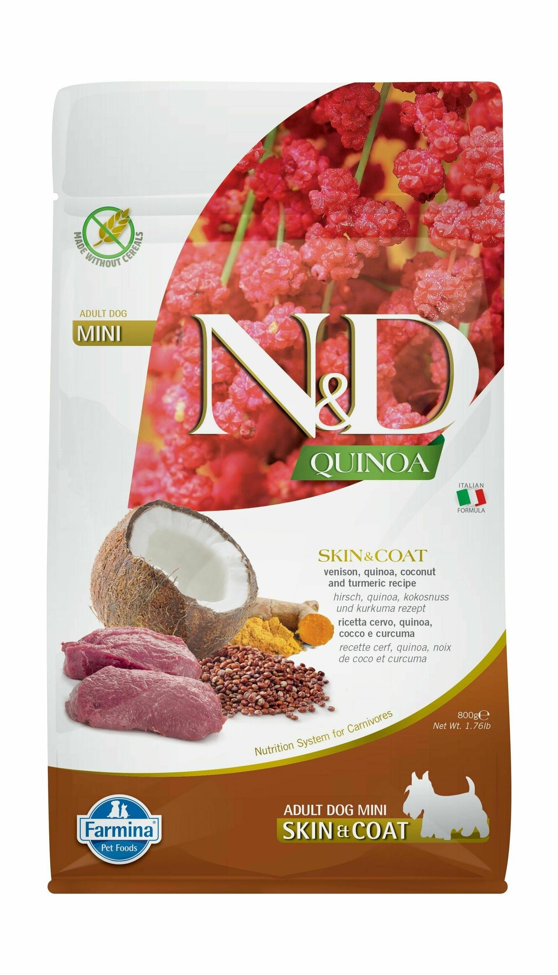 Farmina N&D GF Quinoa Skin&Coat Venison Mini - Сухой корм для собак, оленина и киноа для здоровья кожи и шерсти (800гр)