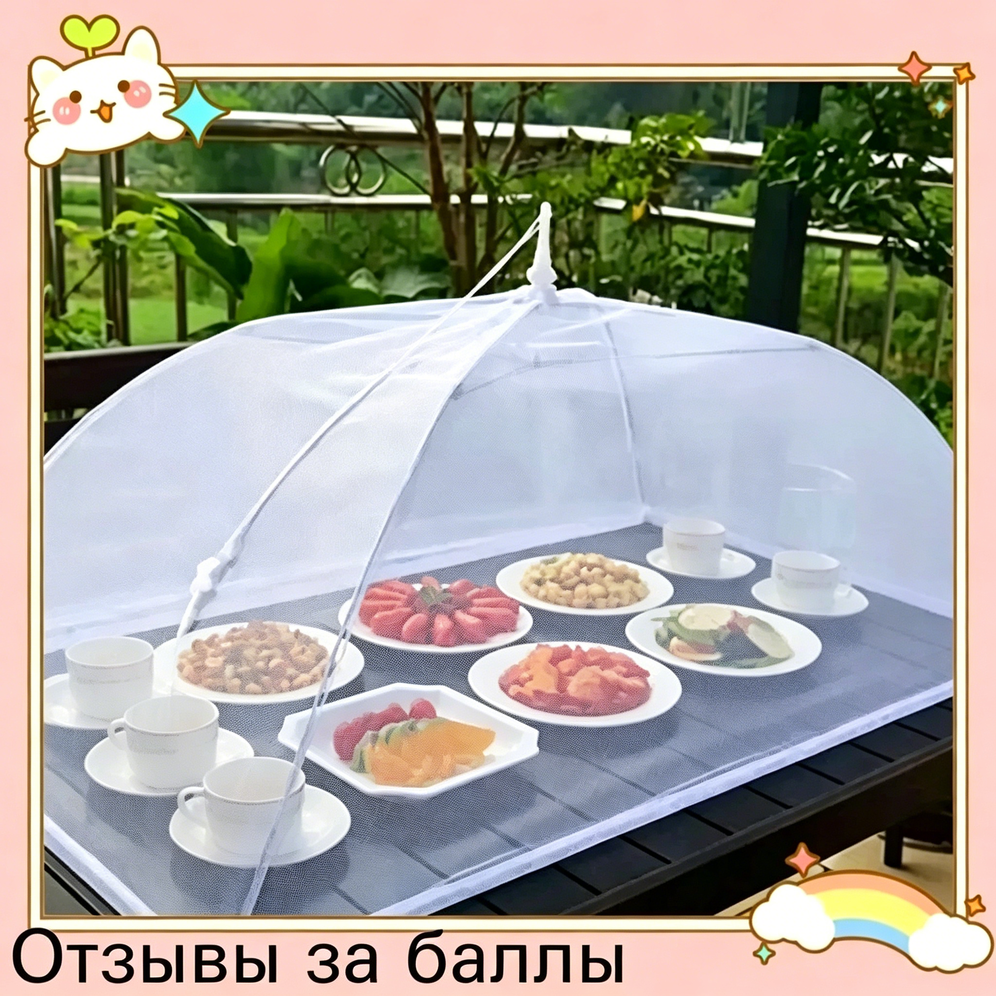 Крышка для еды складная, диаметр 90 см, защитная от мух и комаров, белая