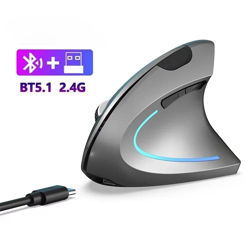 Вертикальная мышь беспроводная ONEVAN 2.4G Bluetooth, черная