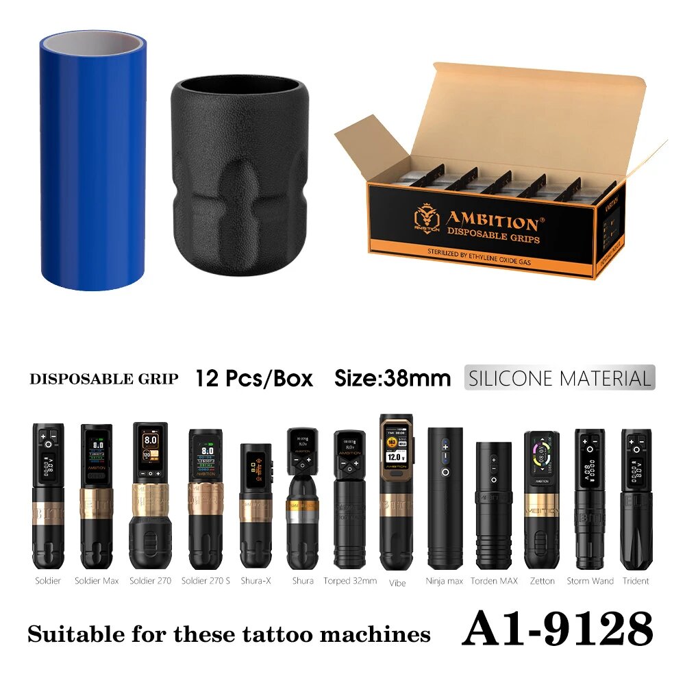 Одноразовые захваты для тату Ambition 38 мм, A1-9128-LanMo, 12 шт