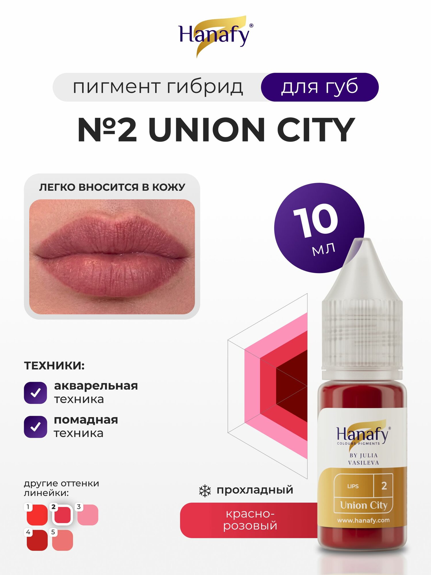Пигмент для татуажа и перманентного макияжа губ №2 Union City by Julia Vasileva, 10мл