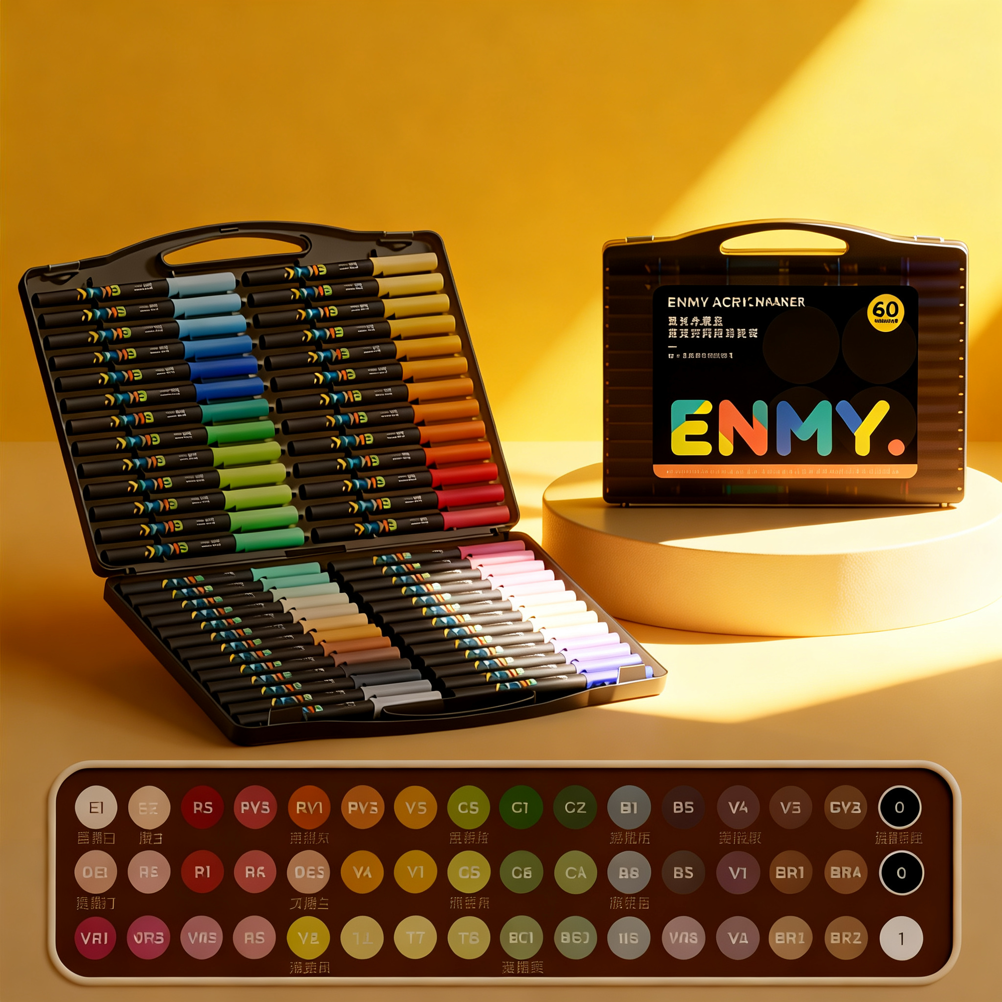 Акриловые маркеры ENMY, для детского творчества, круглые, 60шт