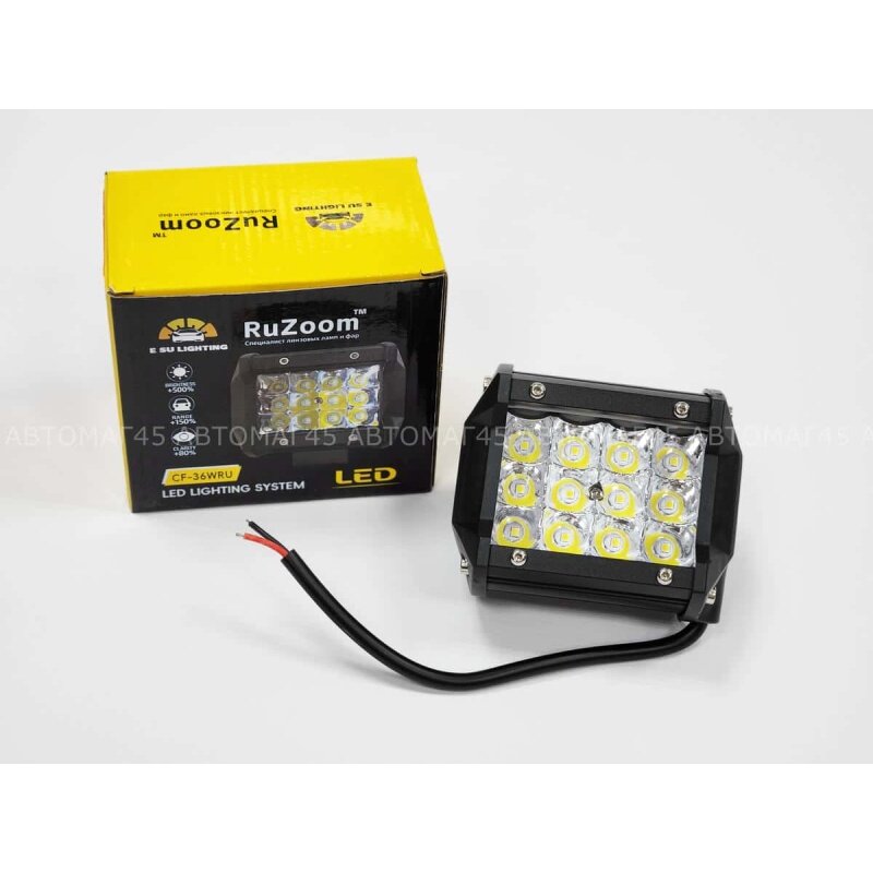 Ruzoom CF-36WRU фара светодиодная 12 диодов 6000К 1000Lm 12V квадрат 36Вт дальний свет 1шт гар 1мес