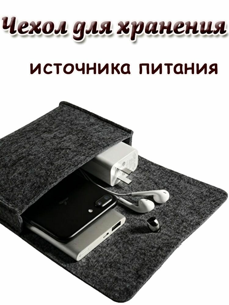 Чехол для портативного аккумулятора, сумка для кабелей из фетра и наушников темно-серого цвета