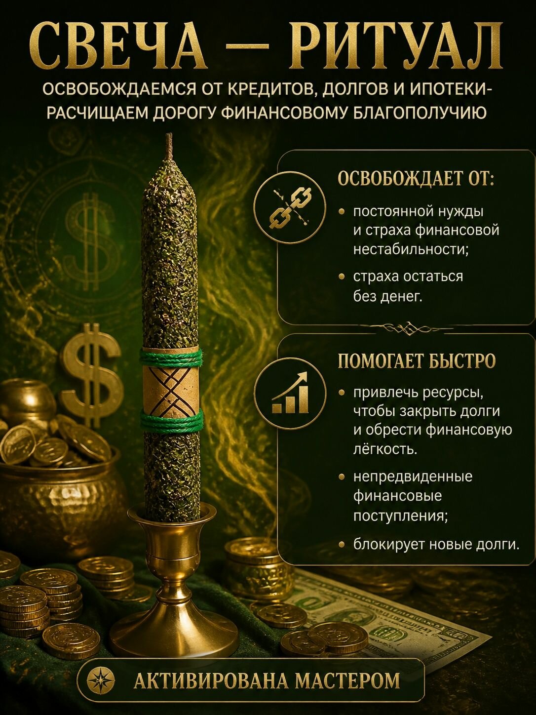 Свеча уходят долги, кредиты и ипотеки. Восковая программная свеча с травами, активирована мастером