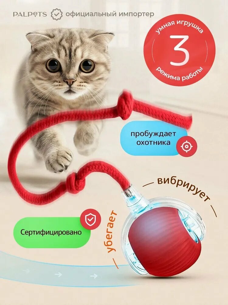 Игрушка для кошек интерактивная, умный мячик с хвостиком, дразнилка для котят