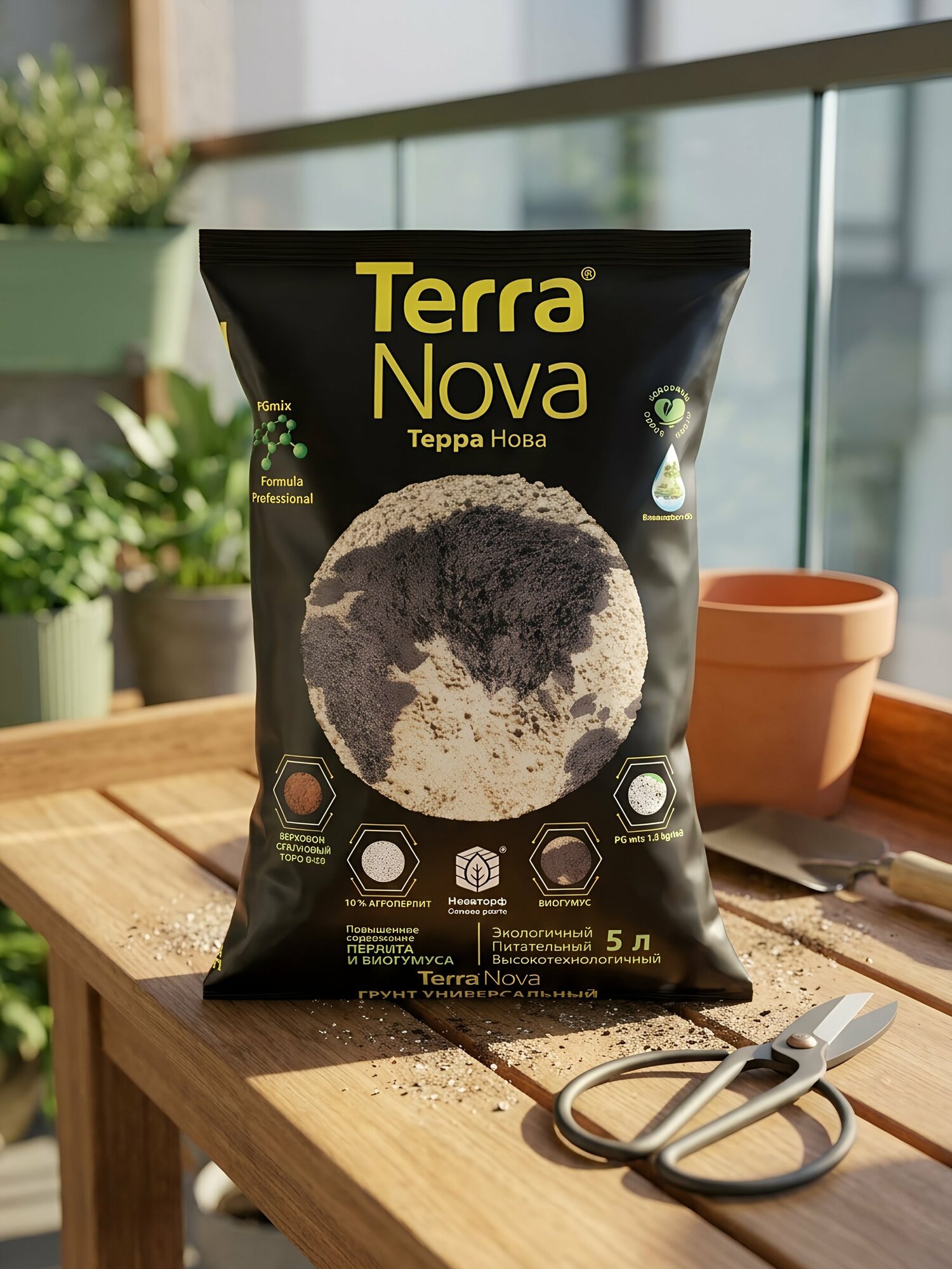 Грунт универсальный Terra Nova 5 л с биогумусом и перлитом для посадки растений, обогащения почвы и повышения урожайности