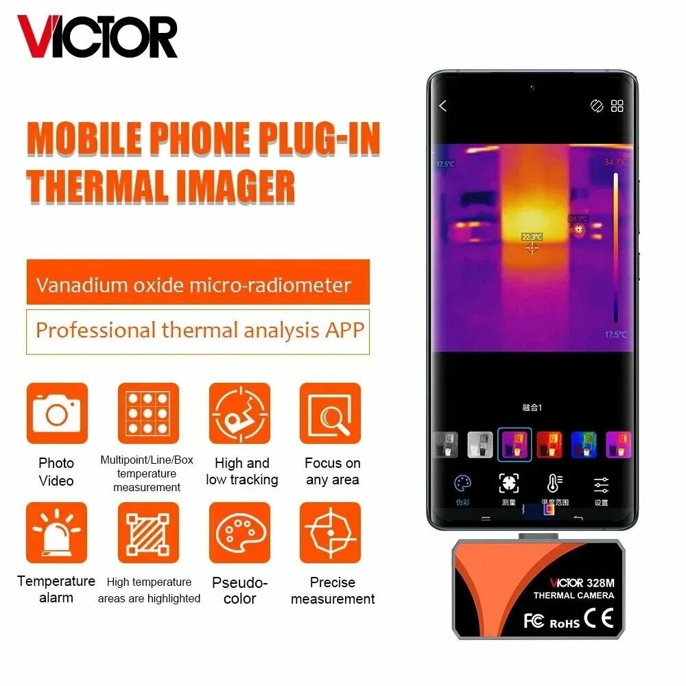 VICTOR VC328M Смартфон Android Температурный сканер Ремонт бытовых электроприборов, обнаружение источников тепла в домах