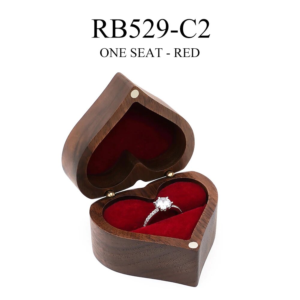 Винтажная шкатулка для колец из орехового дерева Красный, NO ENGRAVING, RB529-C2