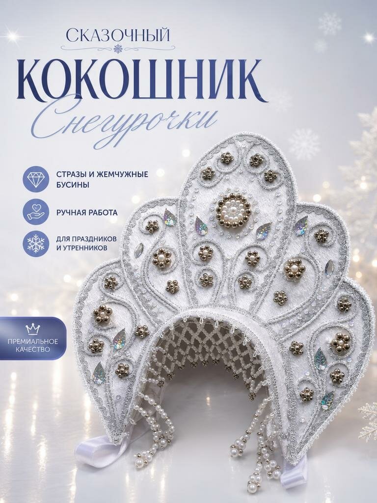 Кокошник серебряный с бусинами ручная работа