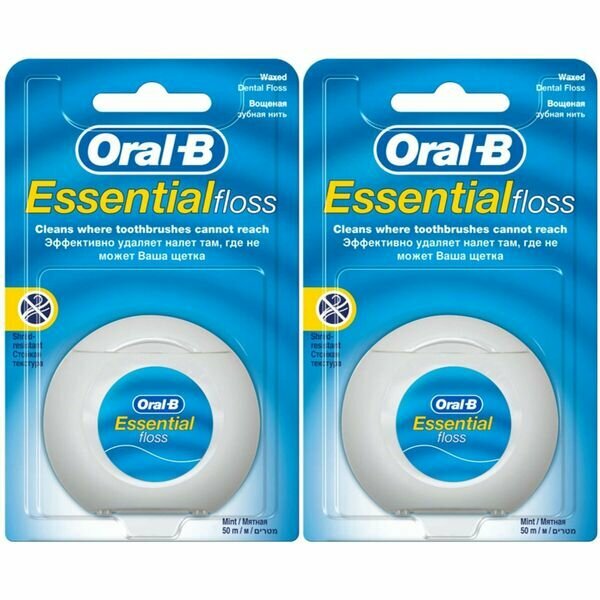Нить зубная вощеная мятная Essential floss Oral-B/Орал-би 50м 2шт