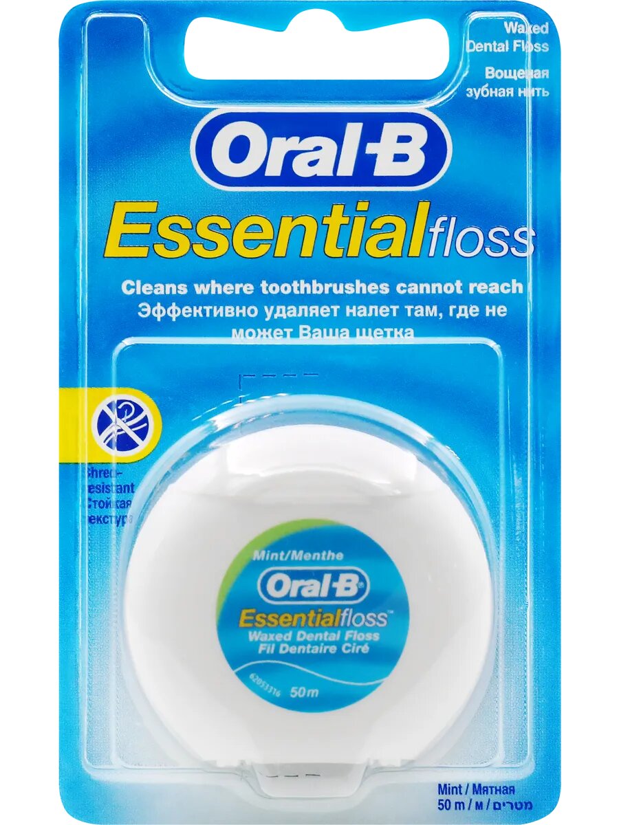 Зубная нить ORAL-B Essential Floss вощеная мятная, 50м