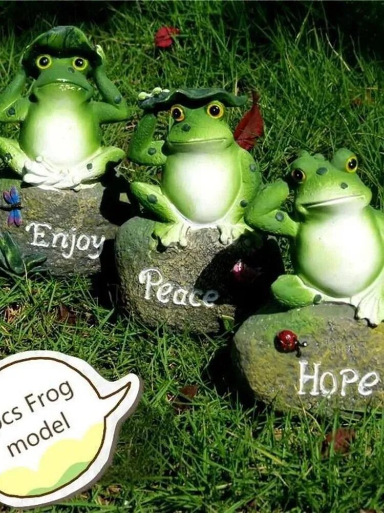 Фигурка садовая "Лягушка" с надписью "Peace" и "Hope", садовый декор для украшения участка — фото 1