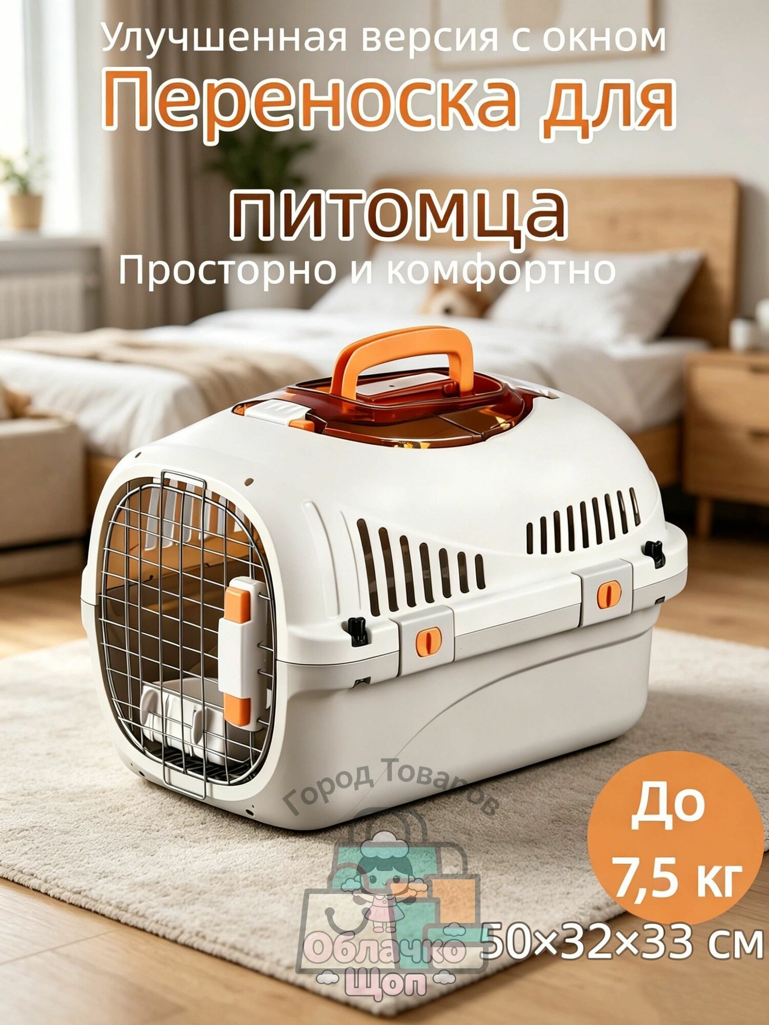Пластиковая переноска для домашних животных с дверцей, 51x33x33 см, с вентиляцией