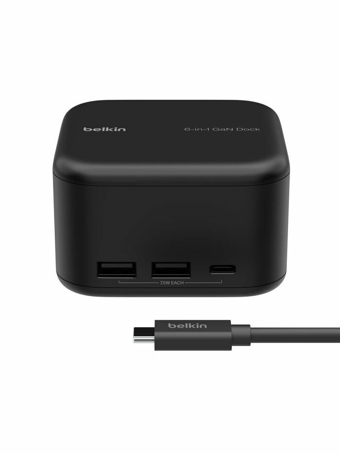 Док-станция Belkin Connect USB-C 6-in-1 130W HDMI&2-USB-C 3.0&USB-A 3.1 GaN Dock. Цвет: черный