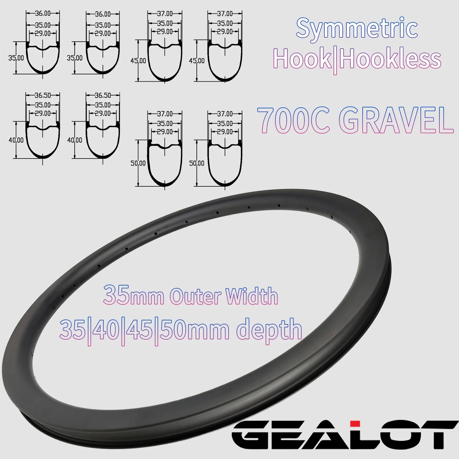 Обода GEALOT 700C карбоновые 3K 12K Marble, 28H, 35mm depth