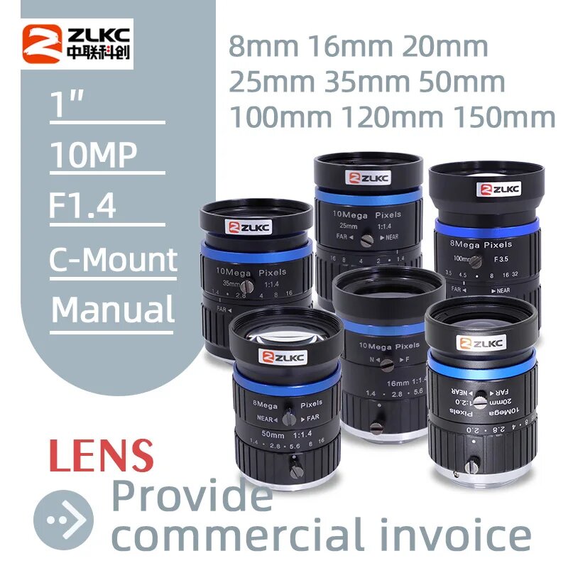 Объектив ZLKC HM-MPC 10Мп 100мм C-mount, Комплект HM10035MPC