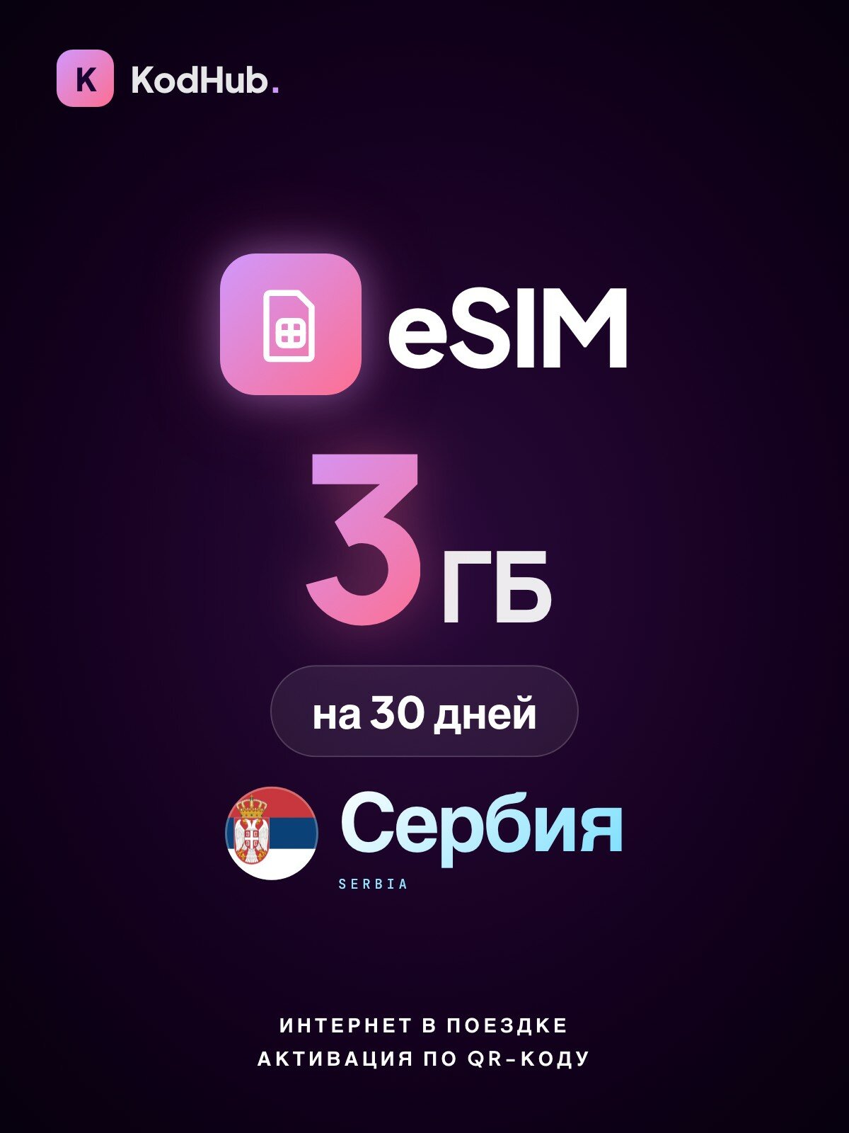 Туристическая eSIM Сербия 3 ГБ на 30 дней | интернет в поездке, связь за границей | QR-код активации