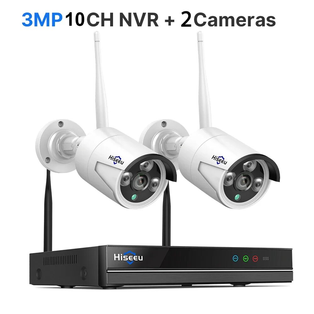 Система видеонаблюдения Hiseeu 5MP WiFi 10-канальная P2P NVR с датчиком движения и звуком для улицы с ИК-ночным видением набор камер CCTV для безопасности