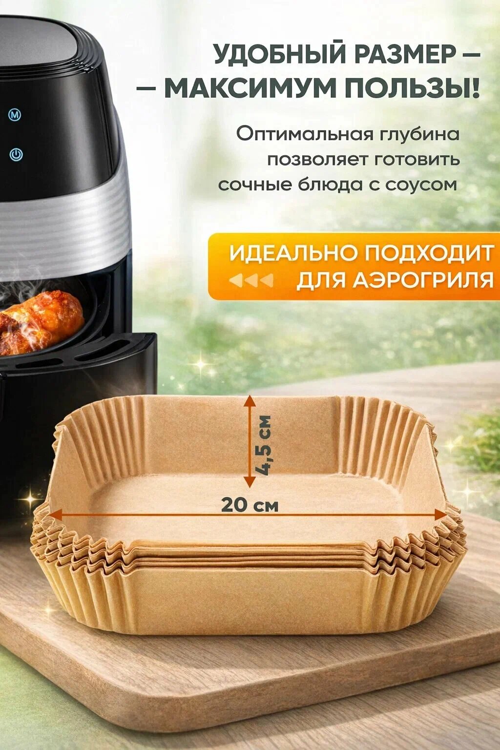 Формы бумажные силиконизированная для мультиварки, аэрогриля, запекания, 20 см, 100 шт.