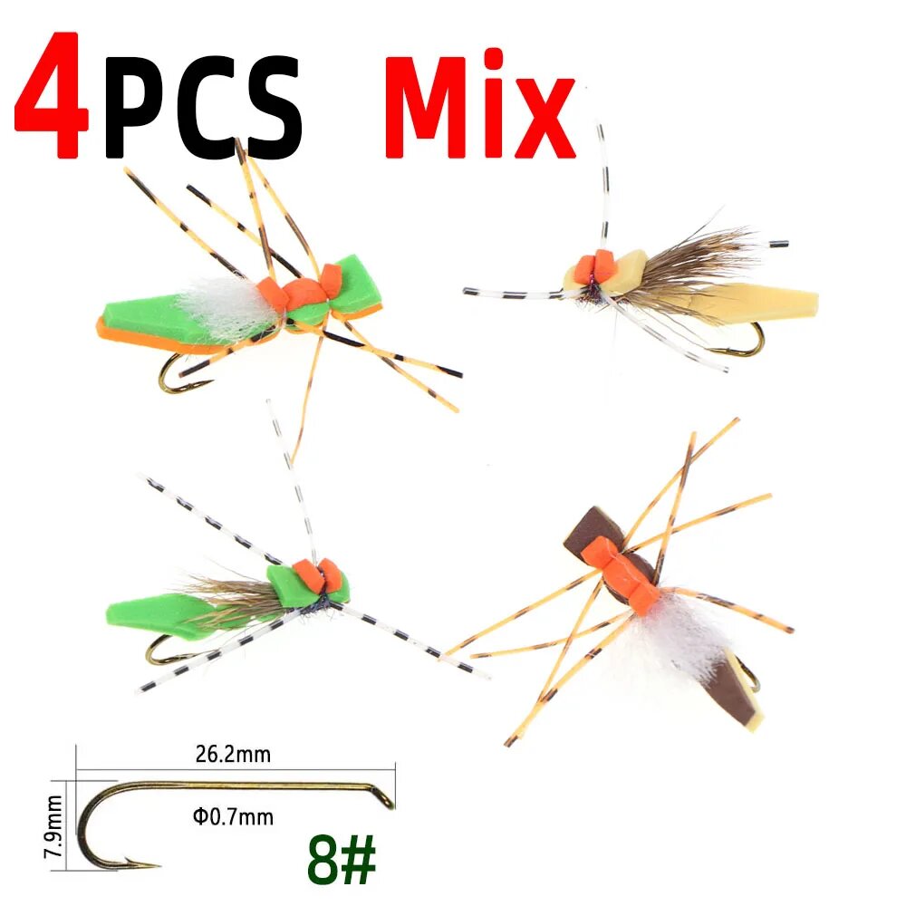 4PCS Mix, #8 Сухие приманки для нахлыста