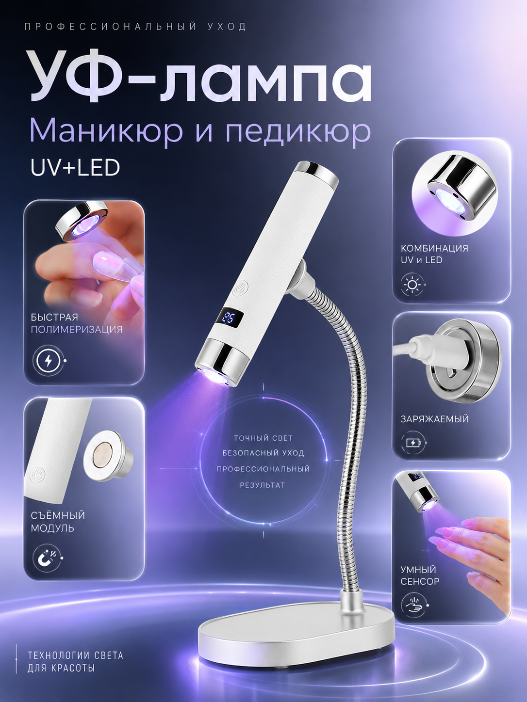 Лампа для маникюра УФ , LED лампа для гель-лака с таймером, профессиональная сушка для ногтей с 4 режимами