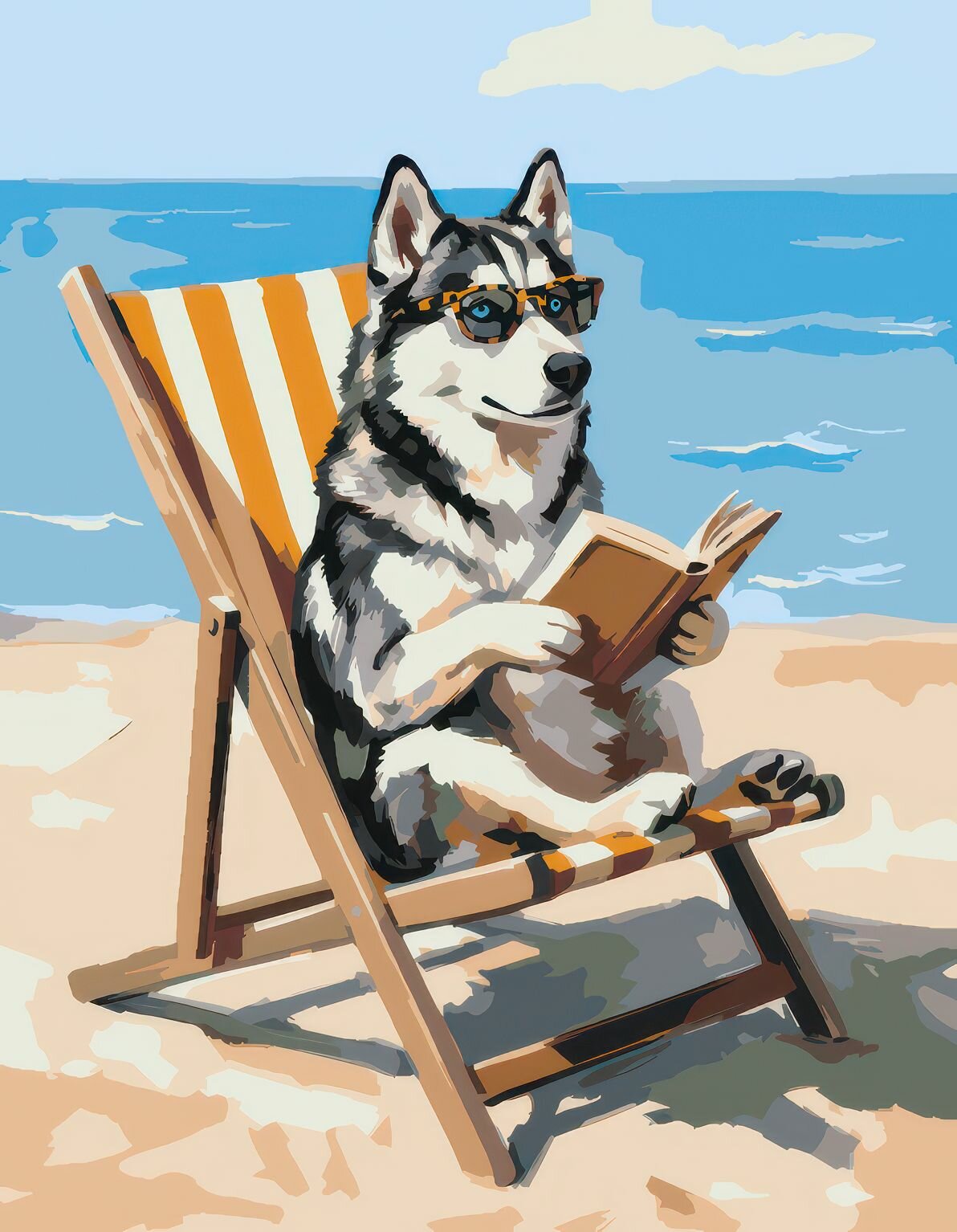 Картина по номерам 40х50 "Хаски с книгой"- набор для рисования