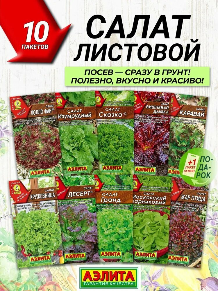 Набор семян Салат листовой 10 сортов