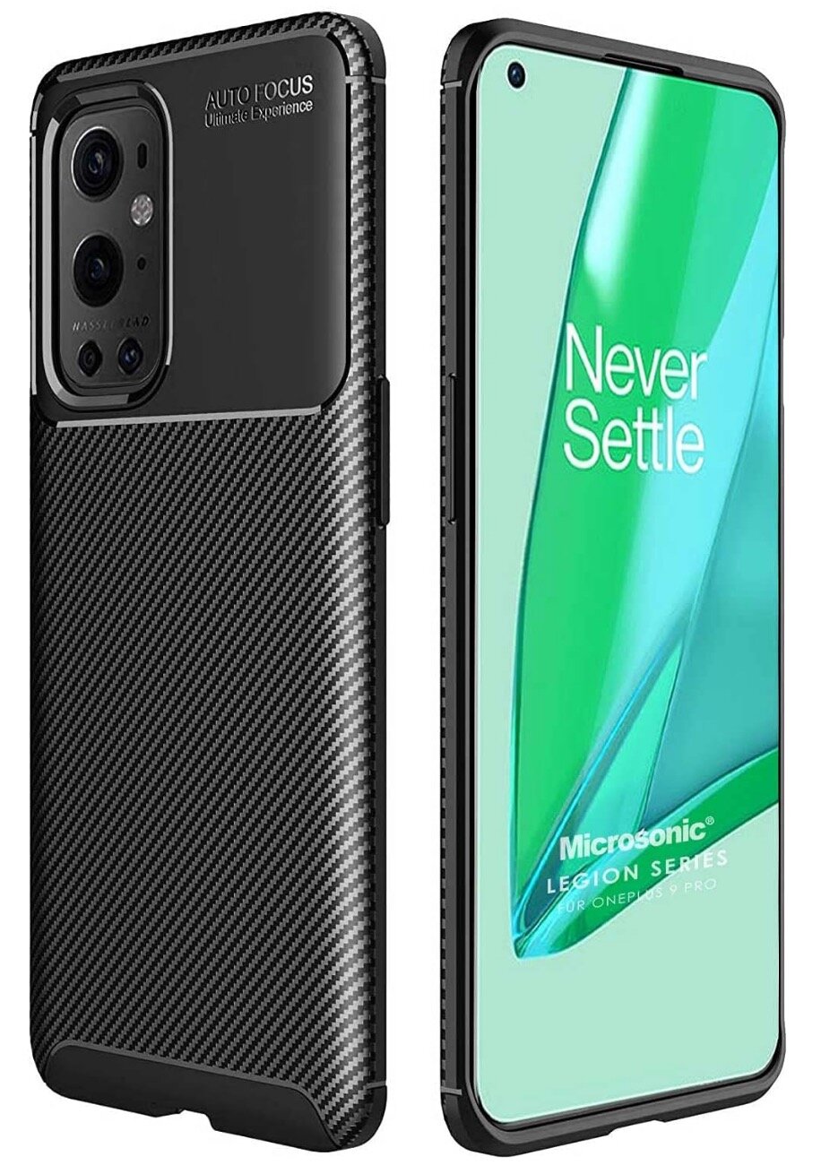 Чехол на OnePlus 9 Pro силиконовый под карбон чёрный противоударный