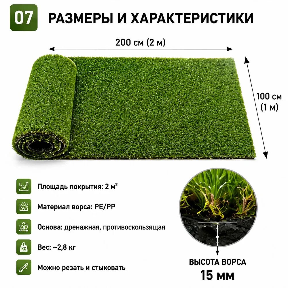 Газон искусственный,2х1м — фото 1