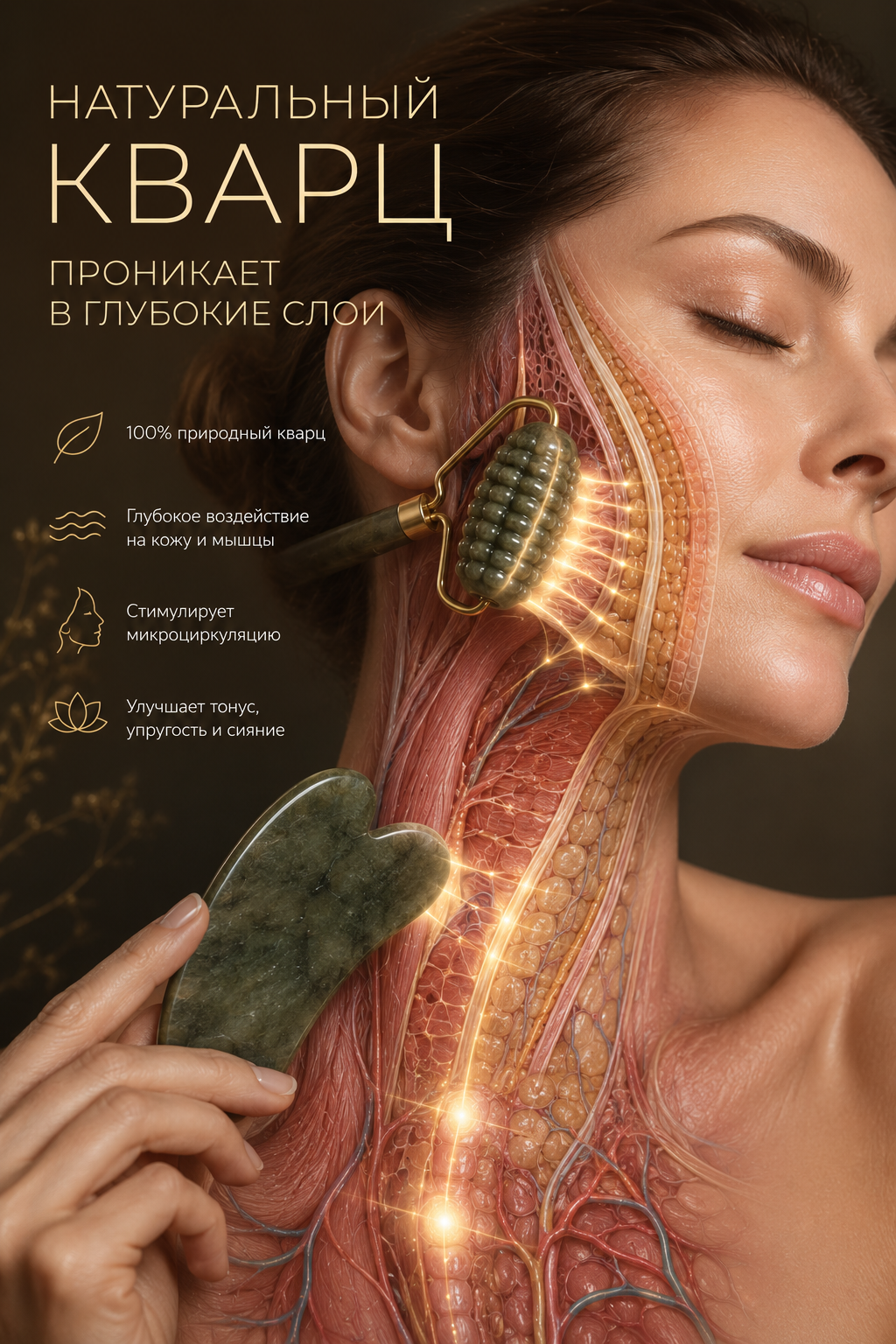 2 шт, Набор гуаша и роллер для лица, кварцевый массажер лифтинг антиэйдж 3 предмета