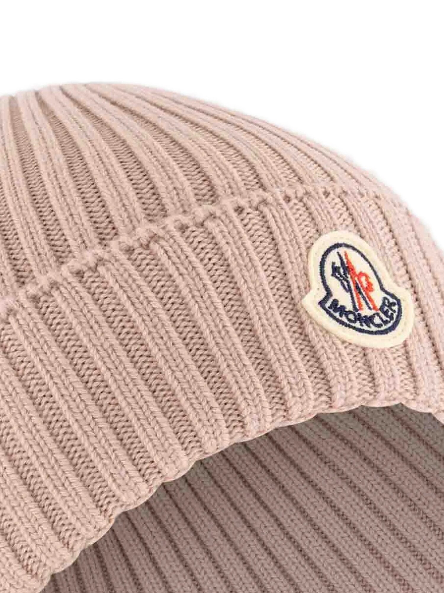 Шапка Moncler Logo-patch ribbed-knit beanie hat для девочек, размер 6 лет, coral pink — фото 1