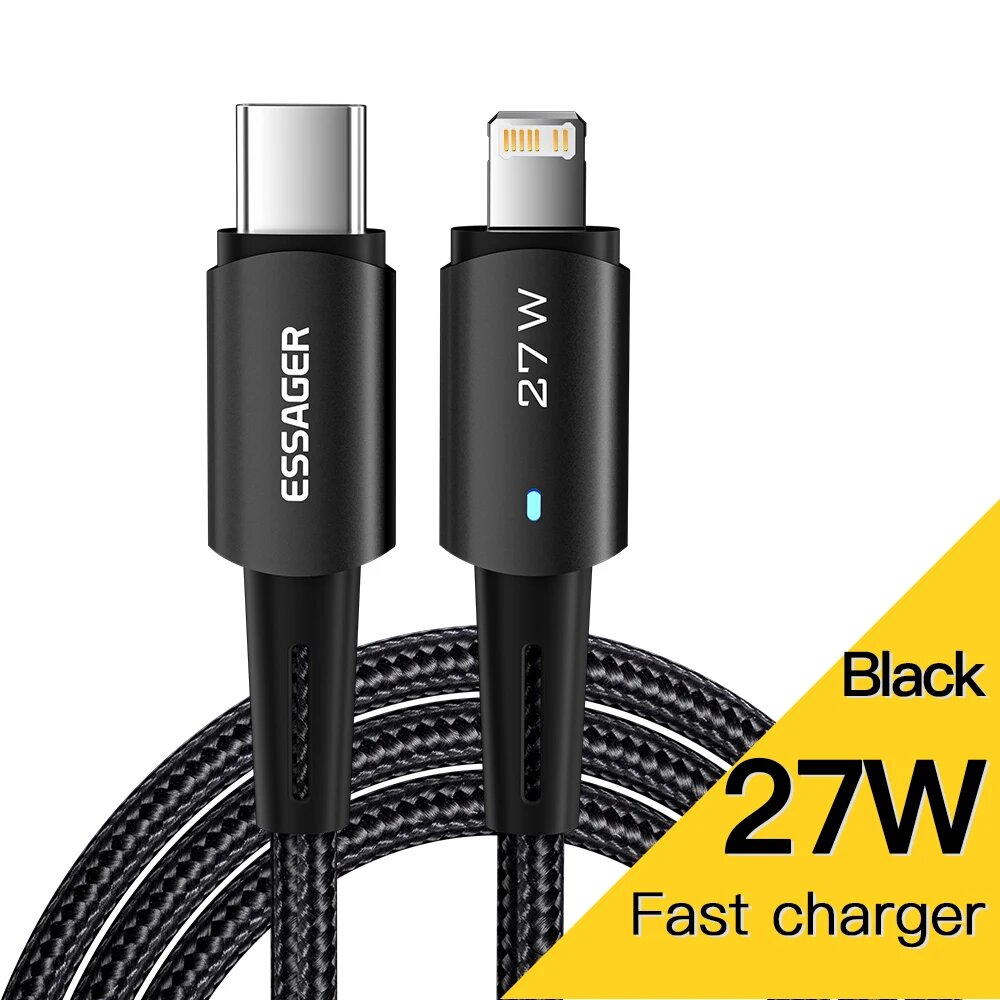 Кабель Essager USB C Черный 0.5m 27W для iPhone 14/13/12