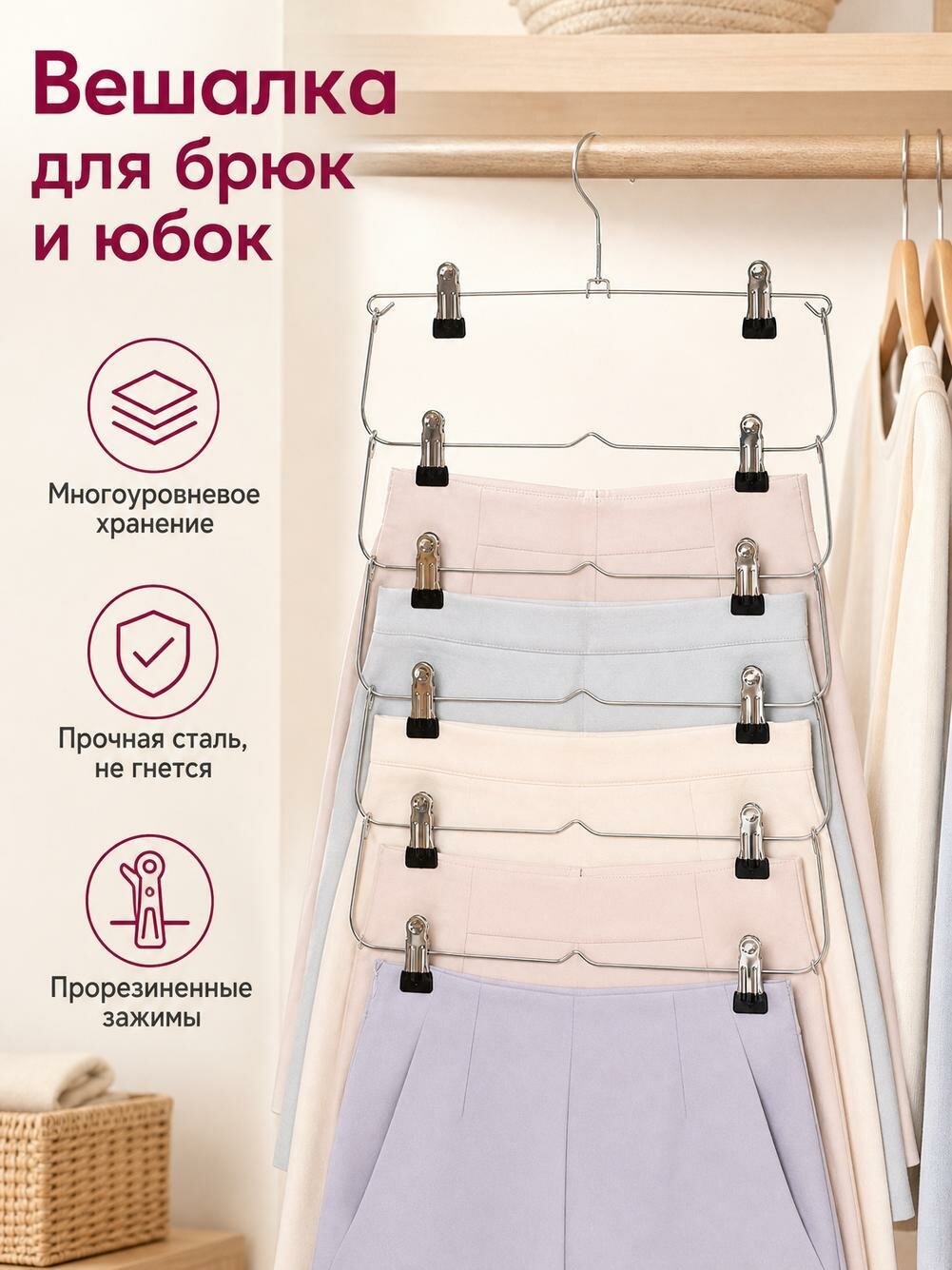 Многослойная складная металлическая вешалка для брюк