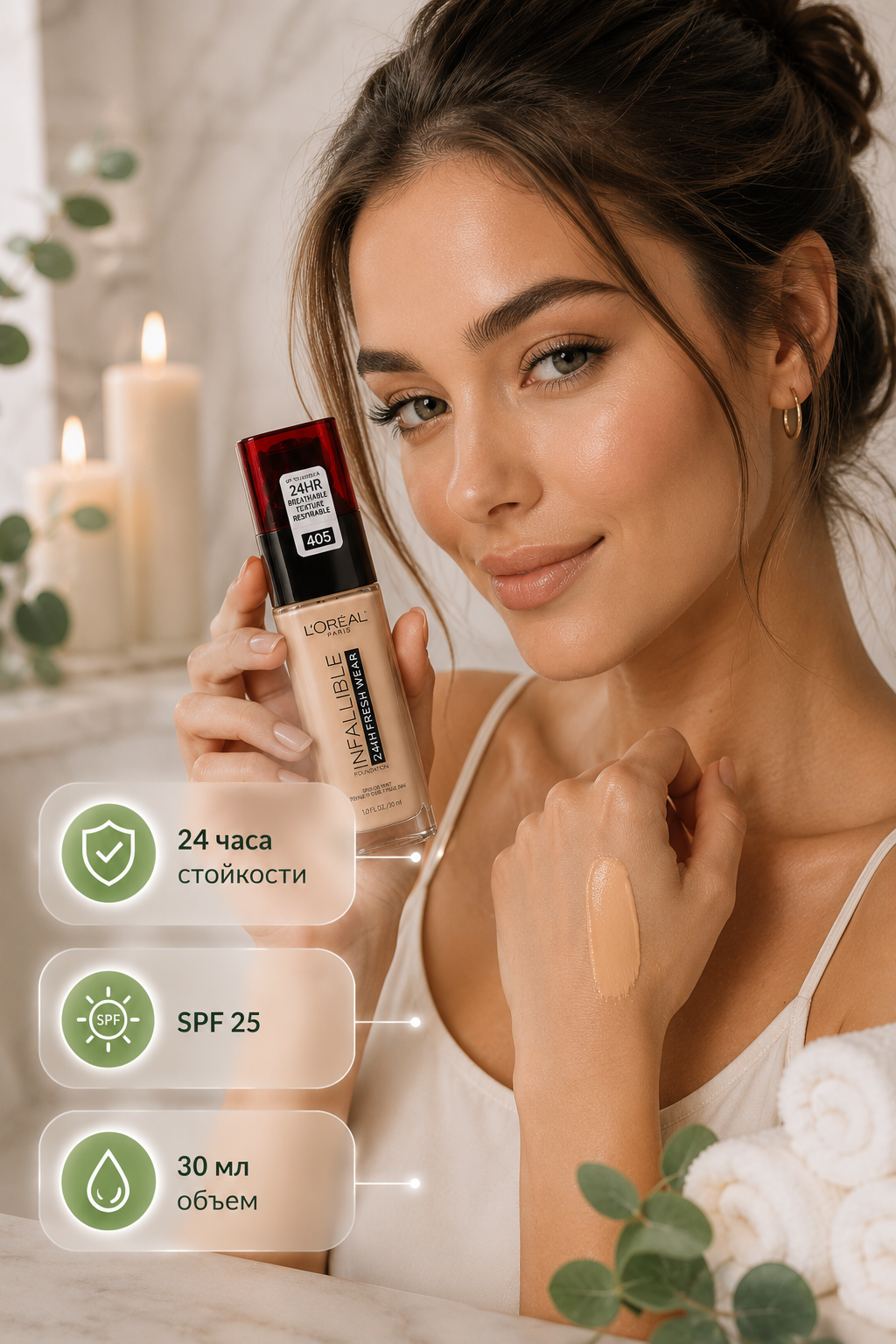 Тональное средство L'Oréal Paris, матовое, покрытие среднее, 30мл — фото 1