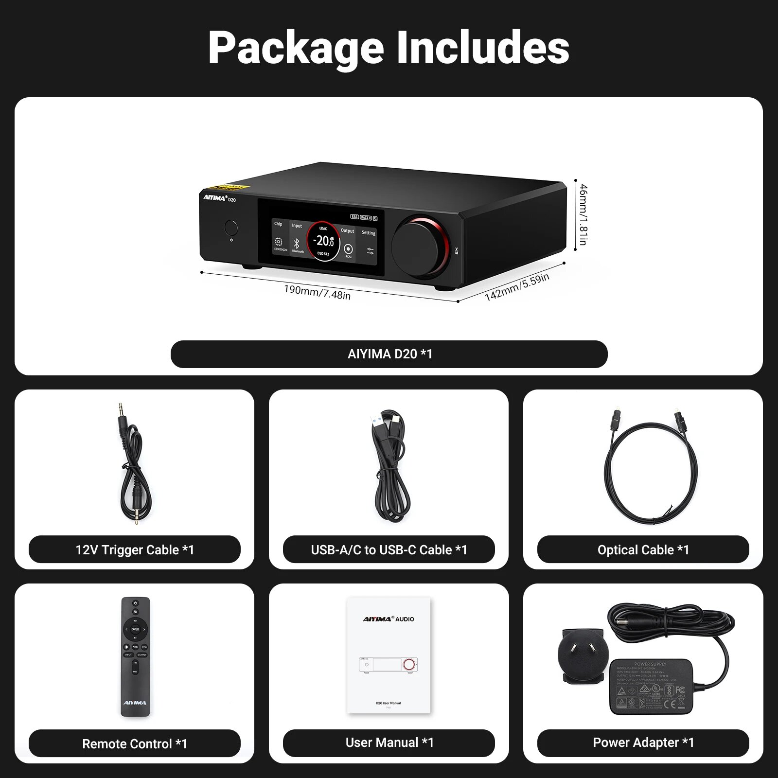 Aiyima D20 HiFi DAC-декодер D20 with 12V2A AU