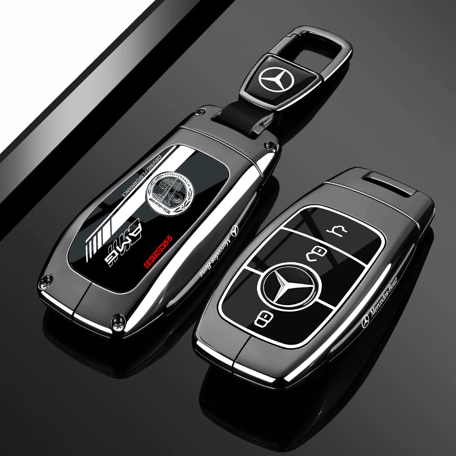 Кейс для брелока Mercedes AMG, золотисто-черный цинковый сплав с кожаным креплением в виде логотипа автомобиля,