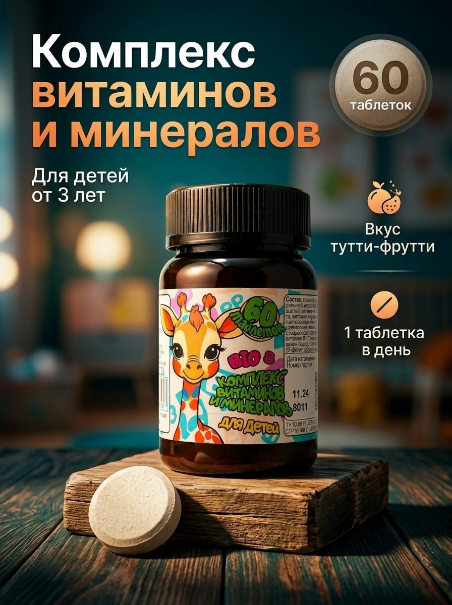 Витамины для детей Bio8, пастилки жевательные, 60 пастилок со вкусом тутти фрутти