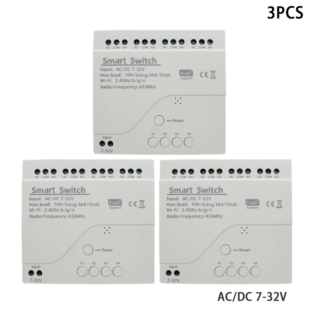 Модуль умного беспроводного реле 4CH DIY Relay Wifi с функцией кратковременного включения, 4-канальный приемник RF433, 10A, 4-путевой контроллер сухого контакта для Alexa-