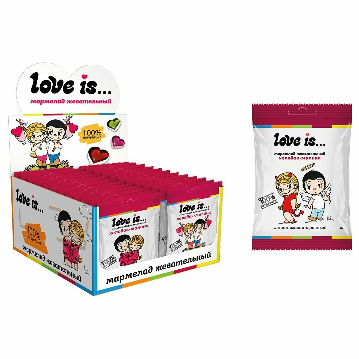 Мармелад жевательный LOVE IS "ЖуйМиксик" со вкусом холодок-малина, 20г, 160 уп.